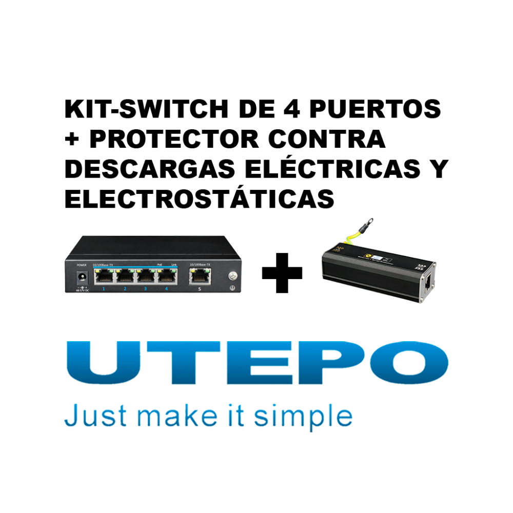 UGC4550001 UTEPO KIT- Switch UTEPO PoE de 5 puertos Fast Ethernet 4 ...